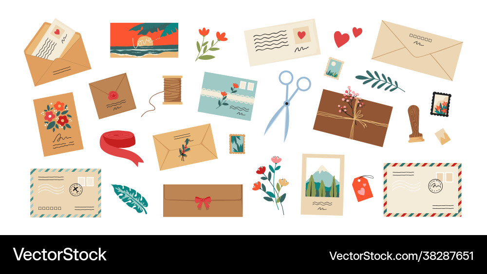Envelope with letter cartoon mail postcards Vector Image