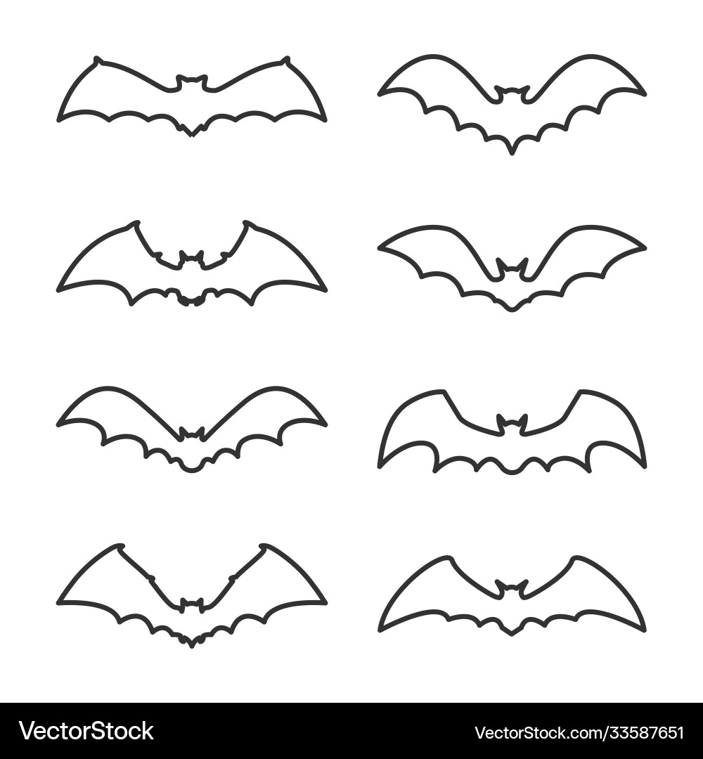 Halloween Bat Outline Icon Set Royalty Free Vector Image