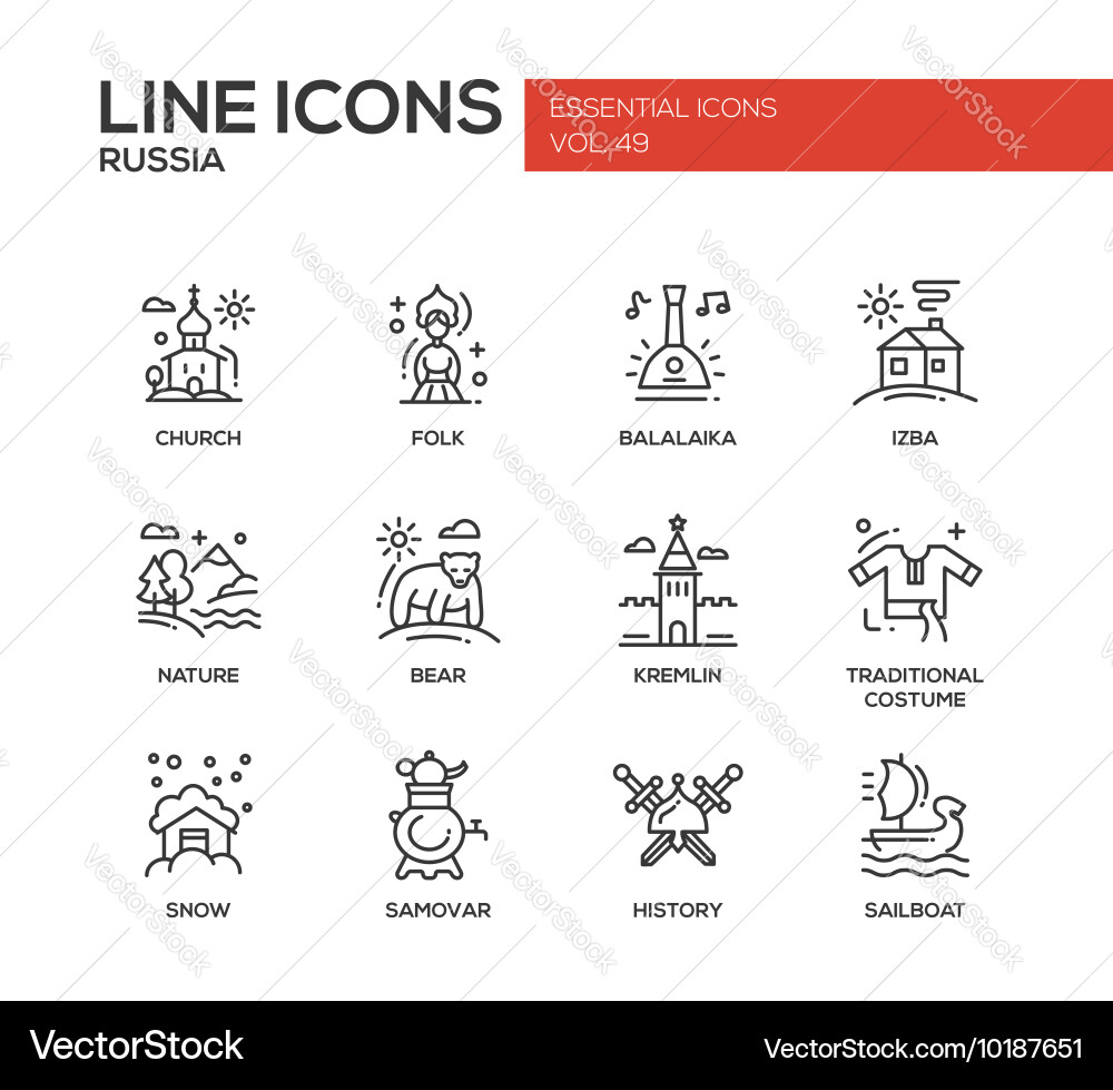 Russian symbols - flat design line icons set Vector Image