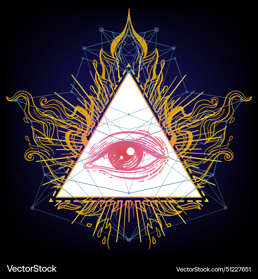 Sacred geometry symbol with all seeing eye over in