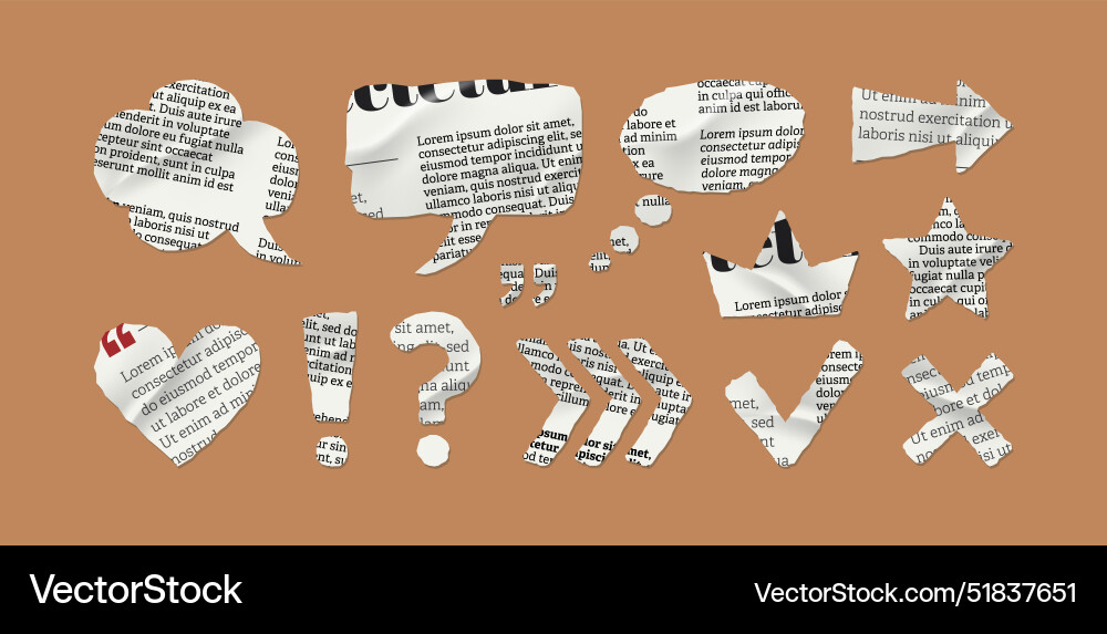 Torn newspaper symbols set from ripped Royalty Free Vector