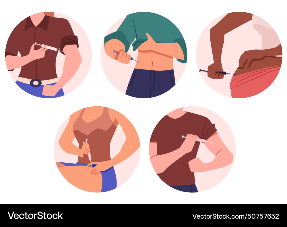 Banners set with people giving self injection Vector Image