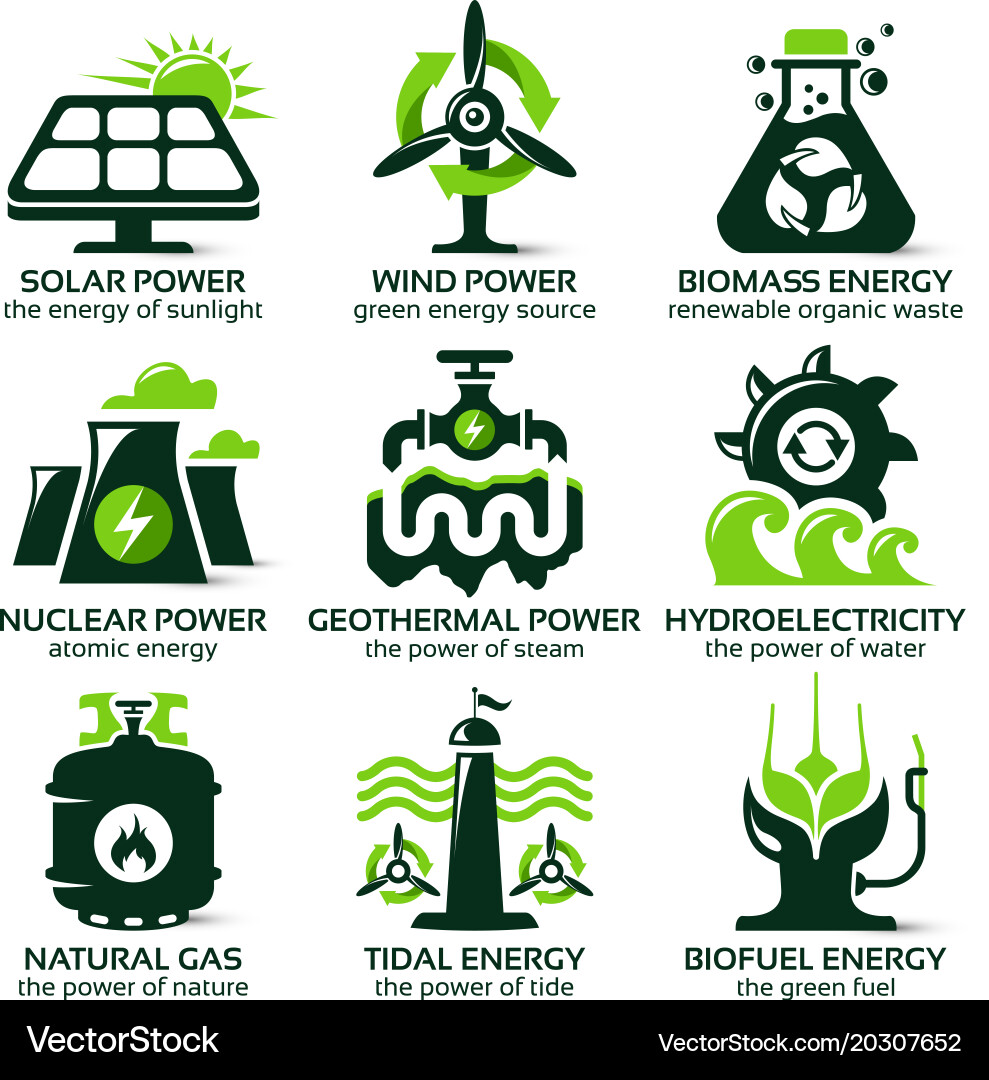 Flat icon set for eco friendly alternative energy Vector Image