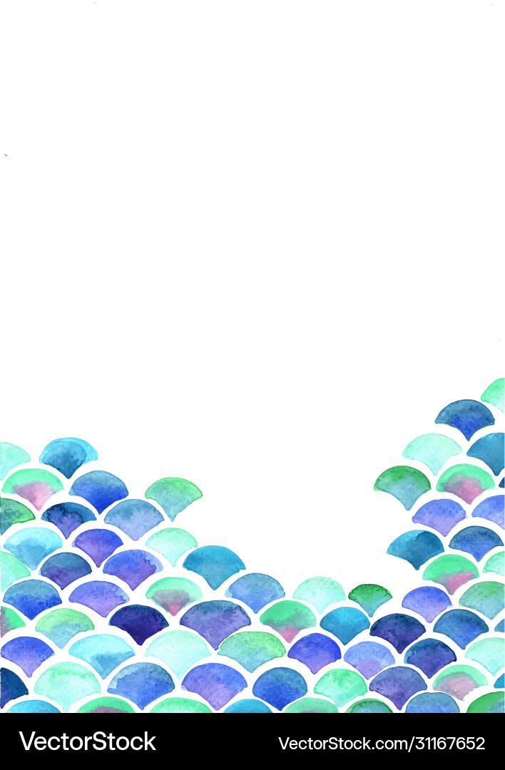 Ocean wave and scale fish watercolor Royalty Free Vector