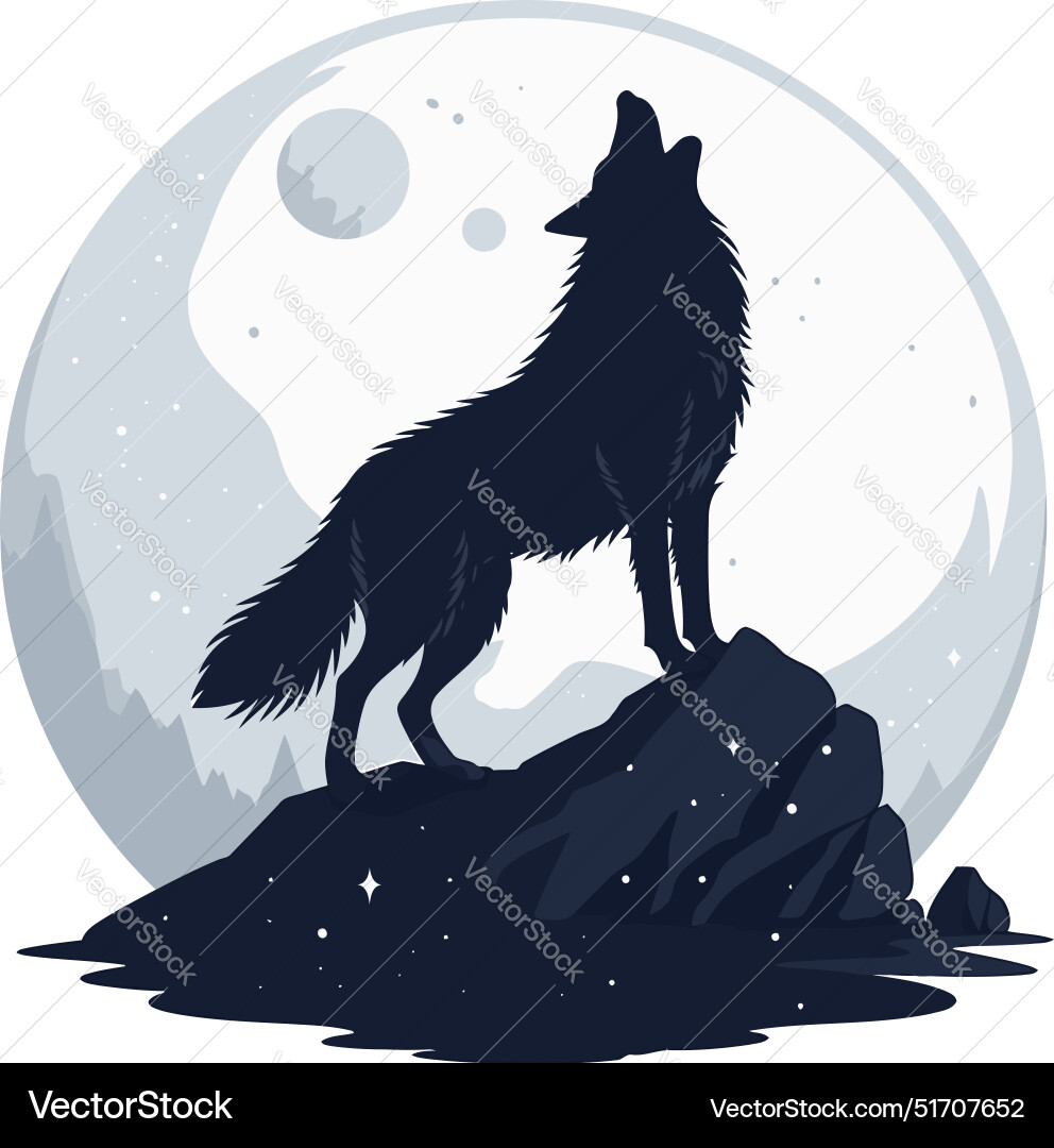 Wolf howling at moonlight flat Royalty Free Vector Image