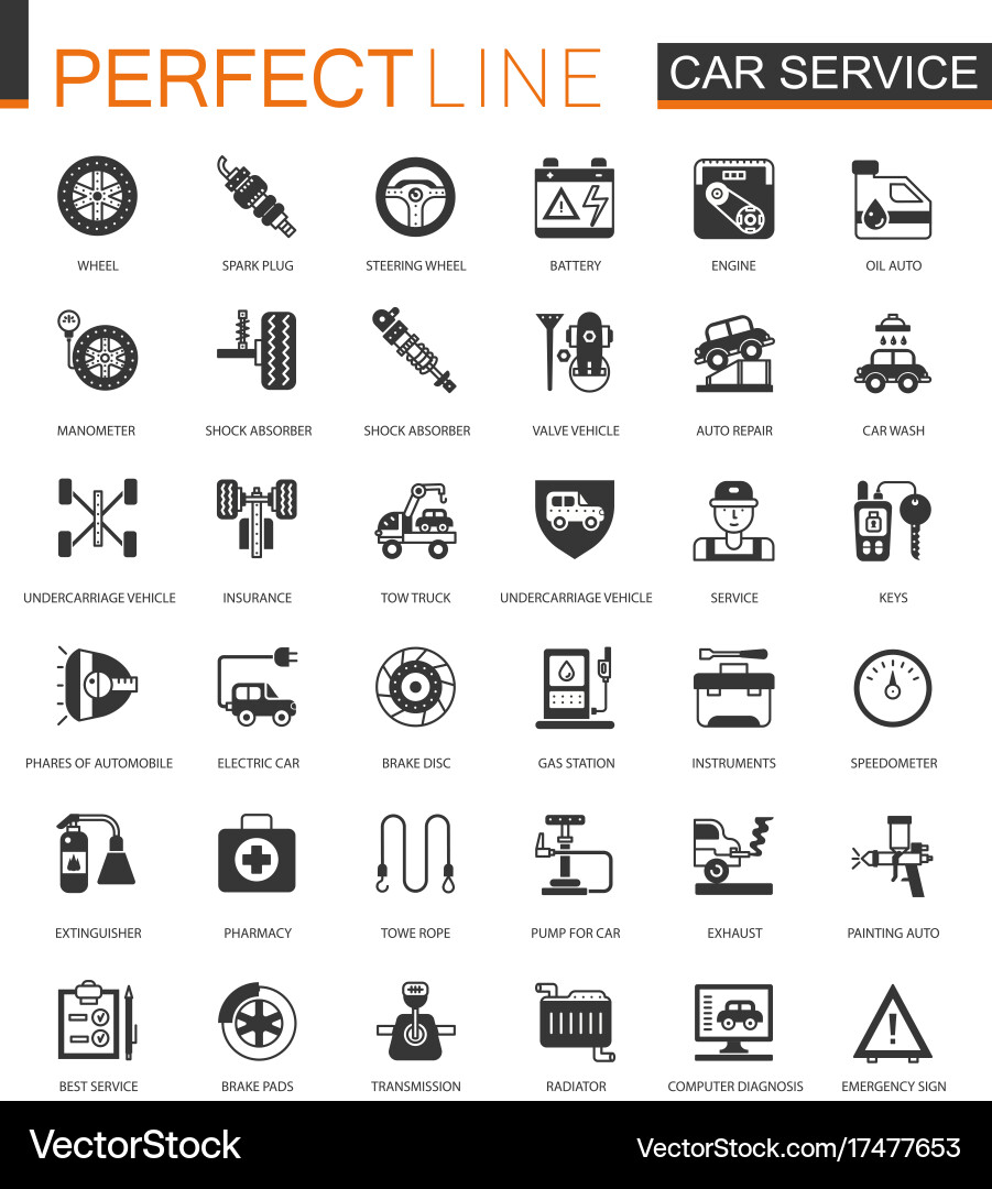 Black classic car service icon set repair Vector Image