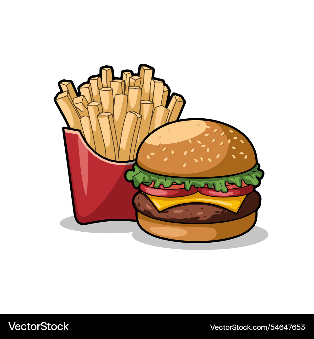 Burger with french fries Royalty Free Vector Image
