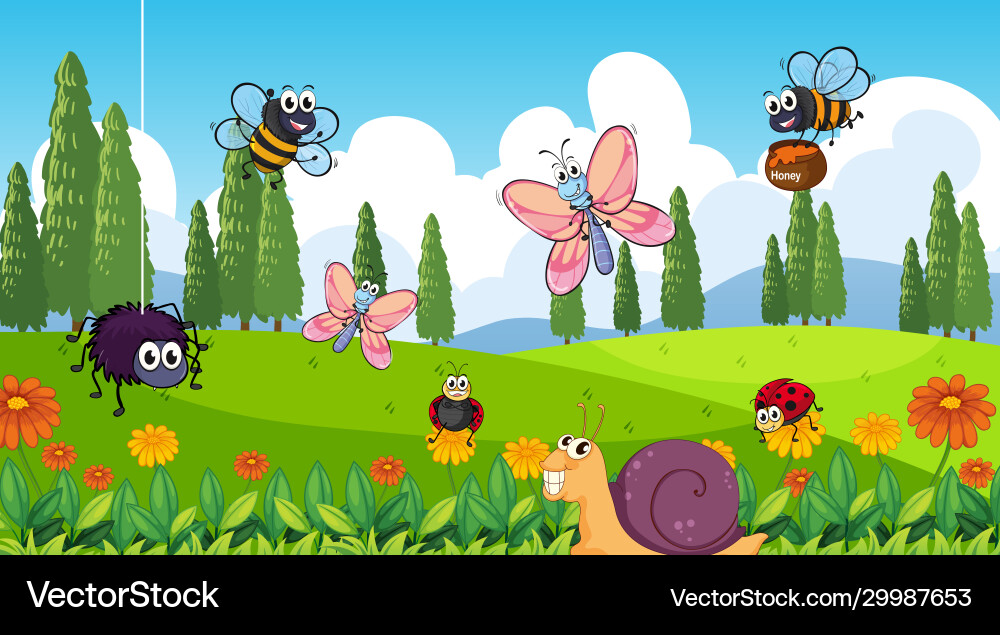 Insect Park Scene Royalty Free Vector Image - VectorStock