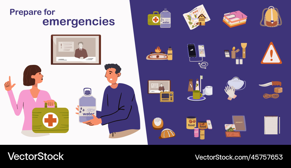 Prepare for emergencies set Royalty Free Vector Image