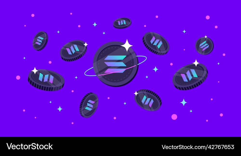 Solana sol coins falling from the sky Royalty Free Vector
