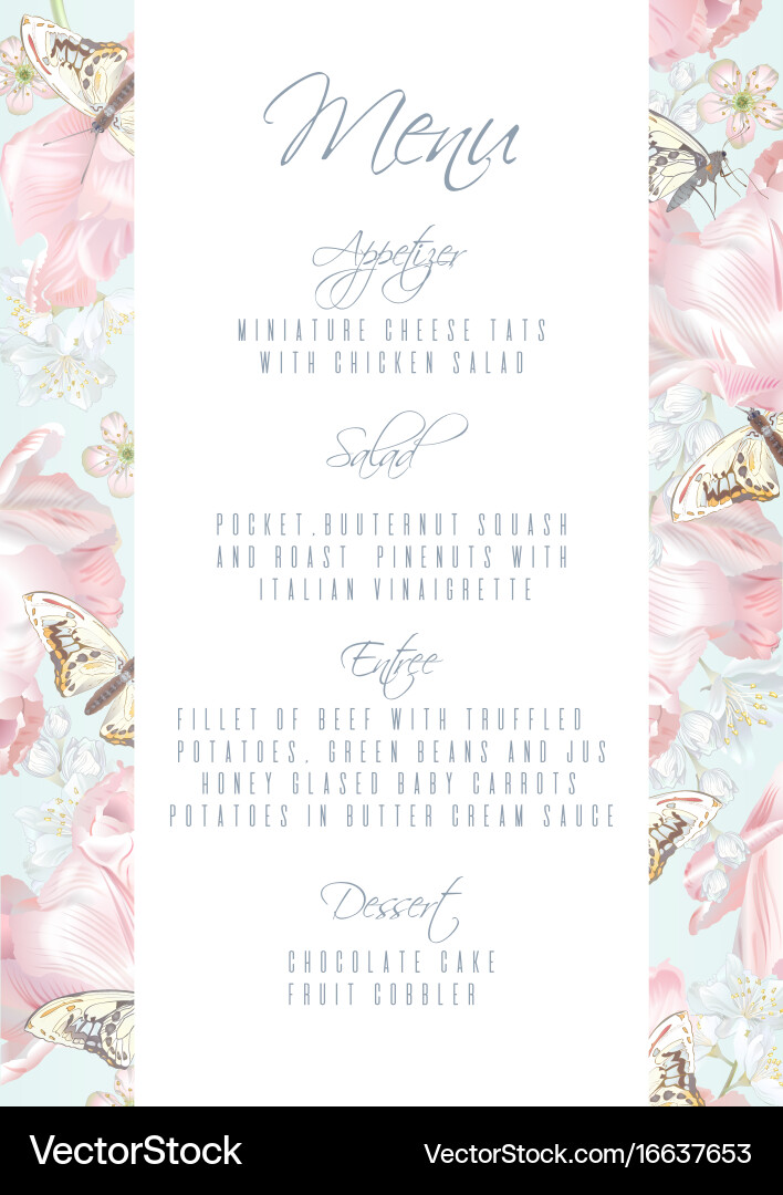 Tulip butterfly menu Royalty Free Vector Image