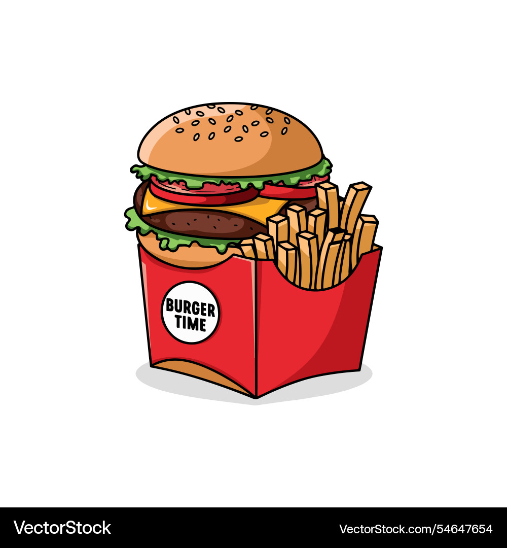 Burger with french fries Royalty Free Vector Image