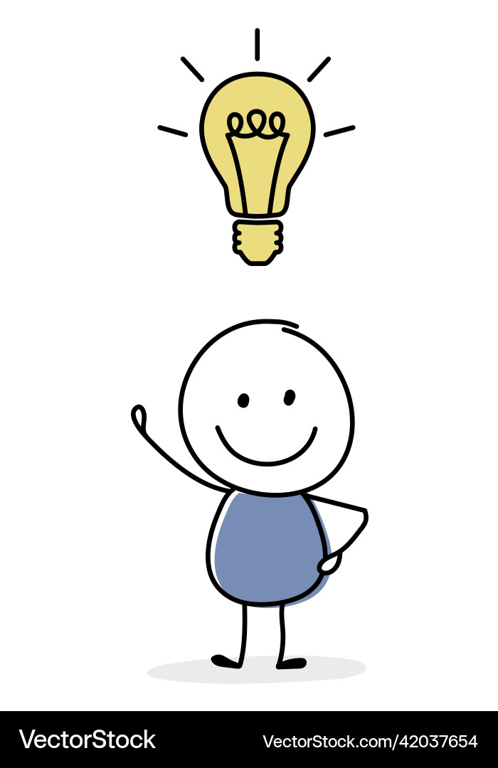 Concept of smiley stickman with light bulb - idea Vector Image