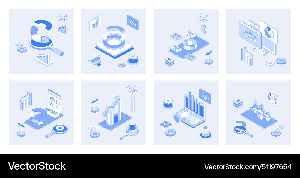 Data analysis 3d isometric concept set Royalty Free Vector