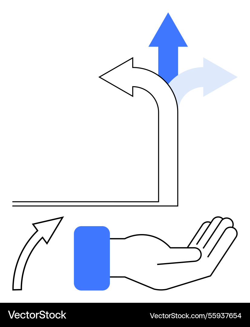 Guiding hand directing arrows toward upward paths Vector Image