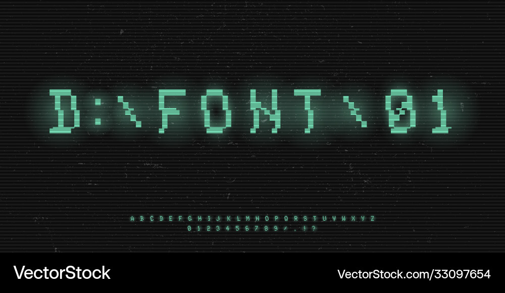 Pixel 8 bit glitch font green vhs letters Vector Image