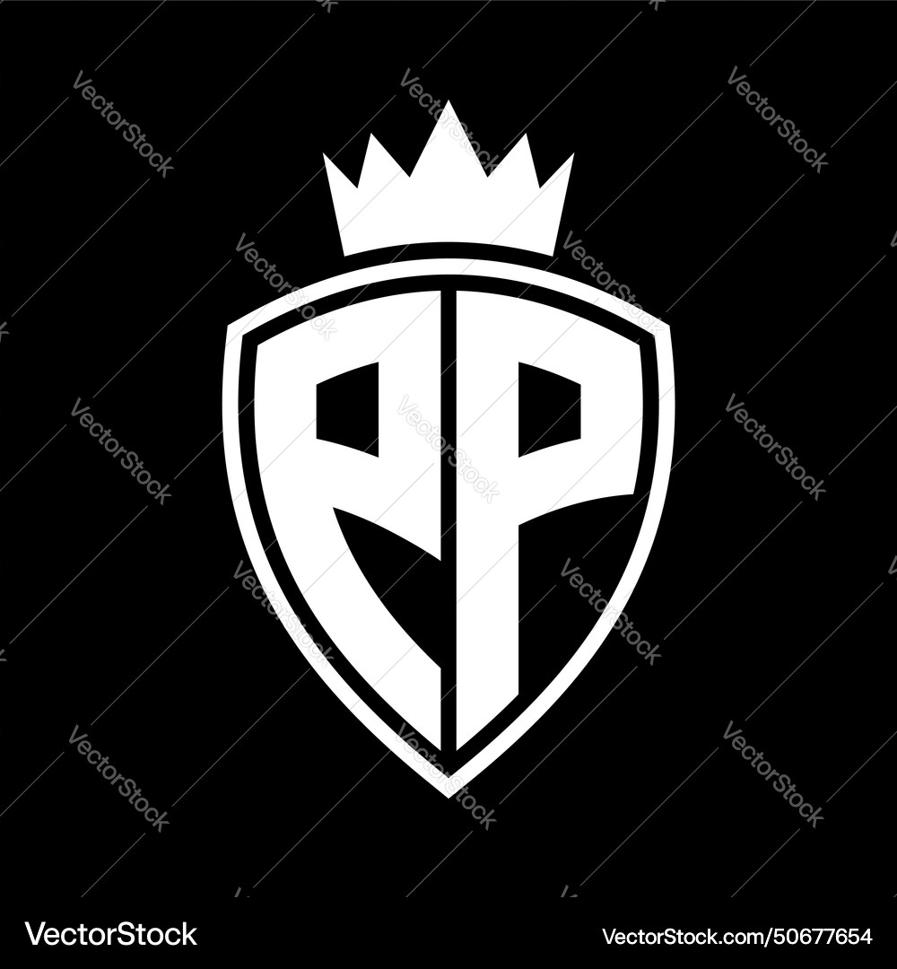 Pp letter monogram shield and crown outline shape Vector Image