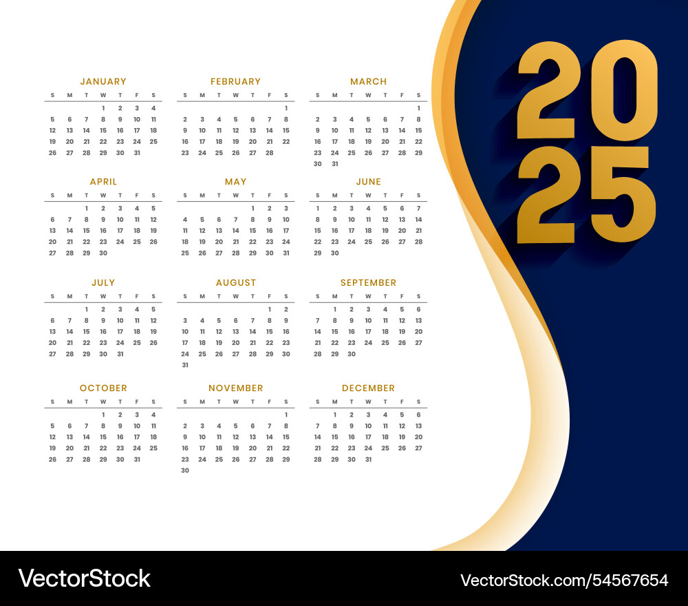 Premium 2025 new year calendar template design Vector Image