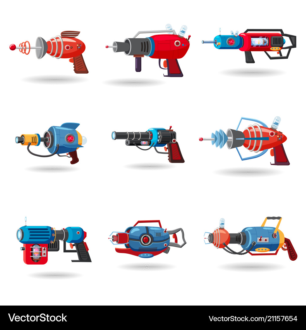 Set cartoon retro space blaster ray gun laser Vector Image