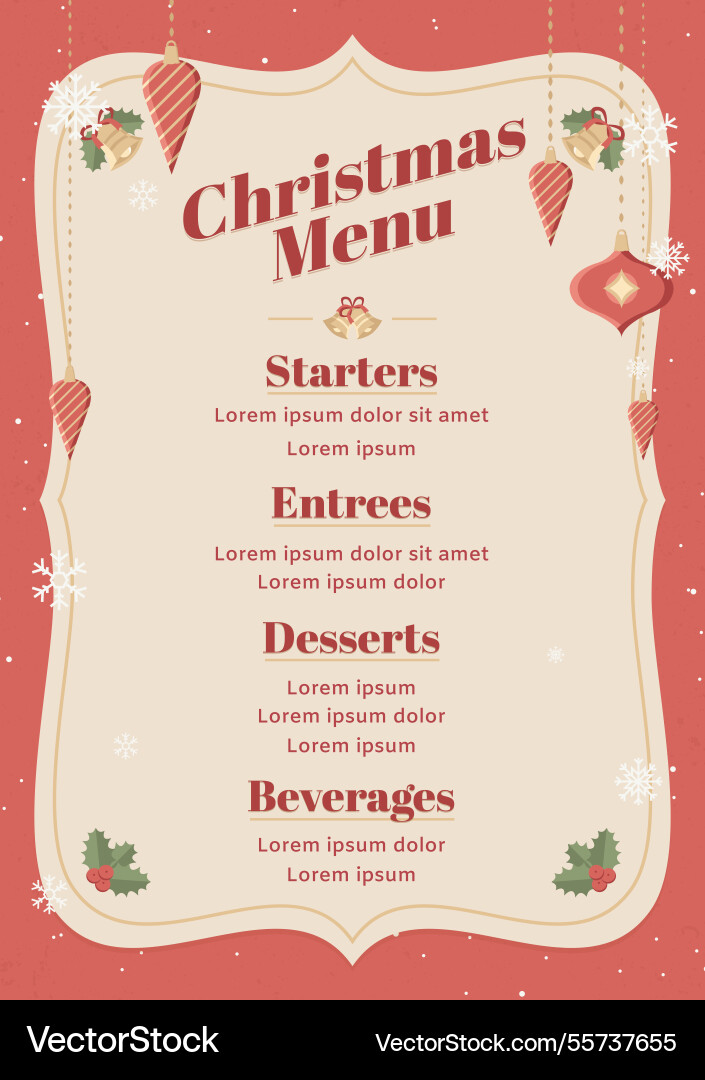 Christmas menu vintage template Royalty Free Vector Image
