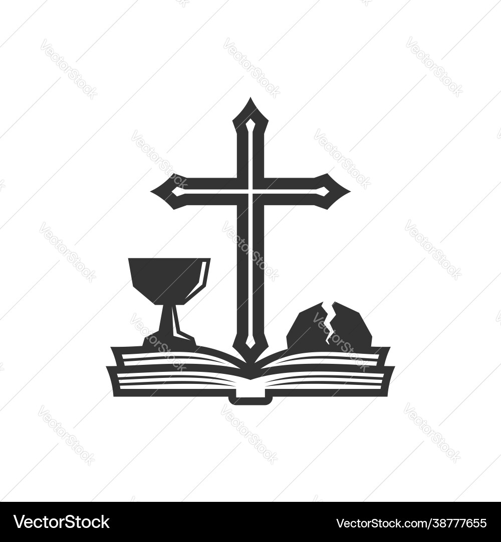 Cross jesus christ holy bowl and bread Royalty Free Vector