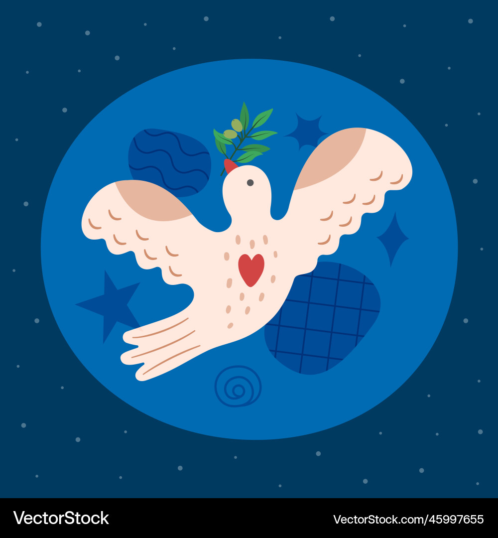 Dove with olive branch peace bird simple collage Vector Image