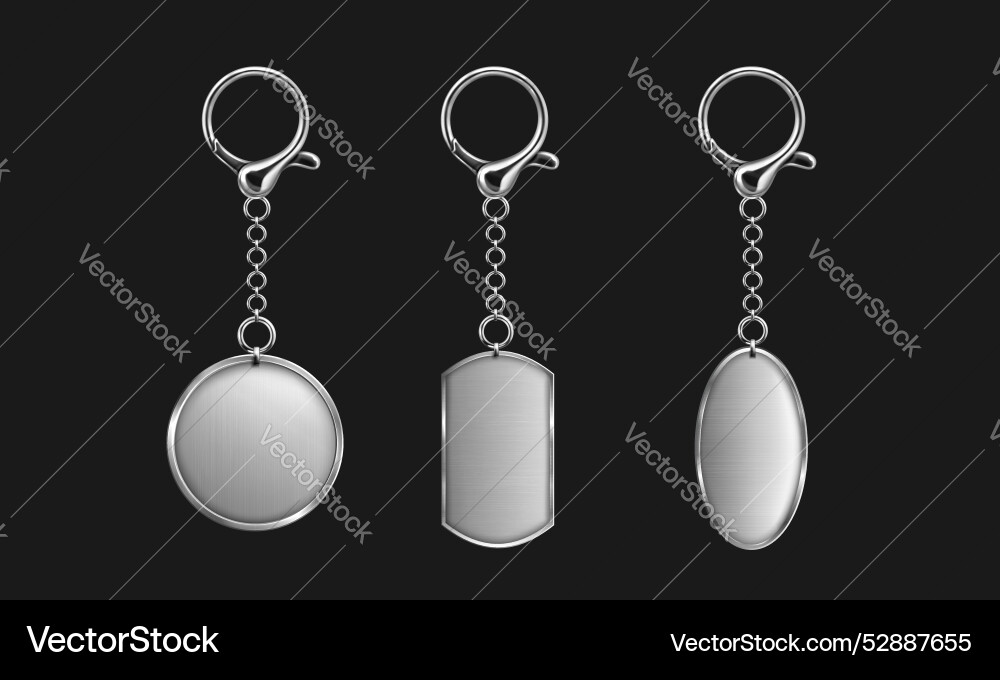 Silver keychain with ring mockup for branding Vector Image