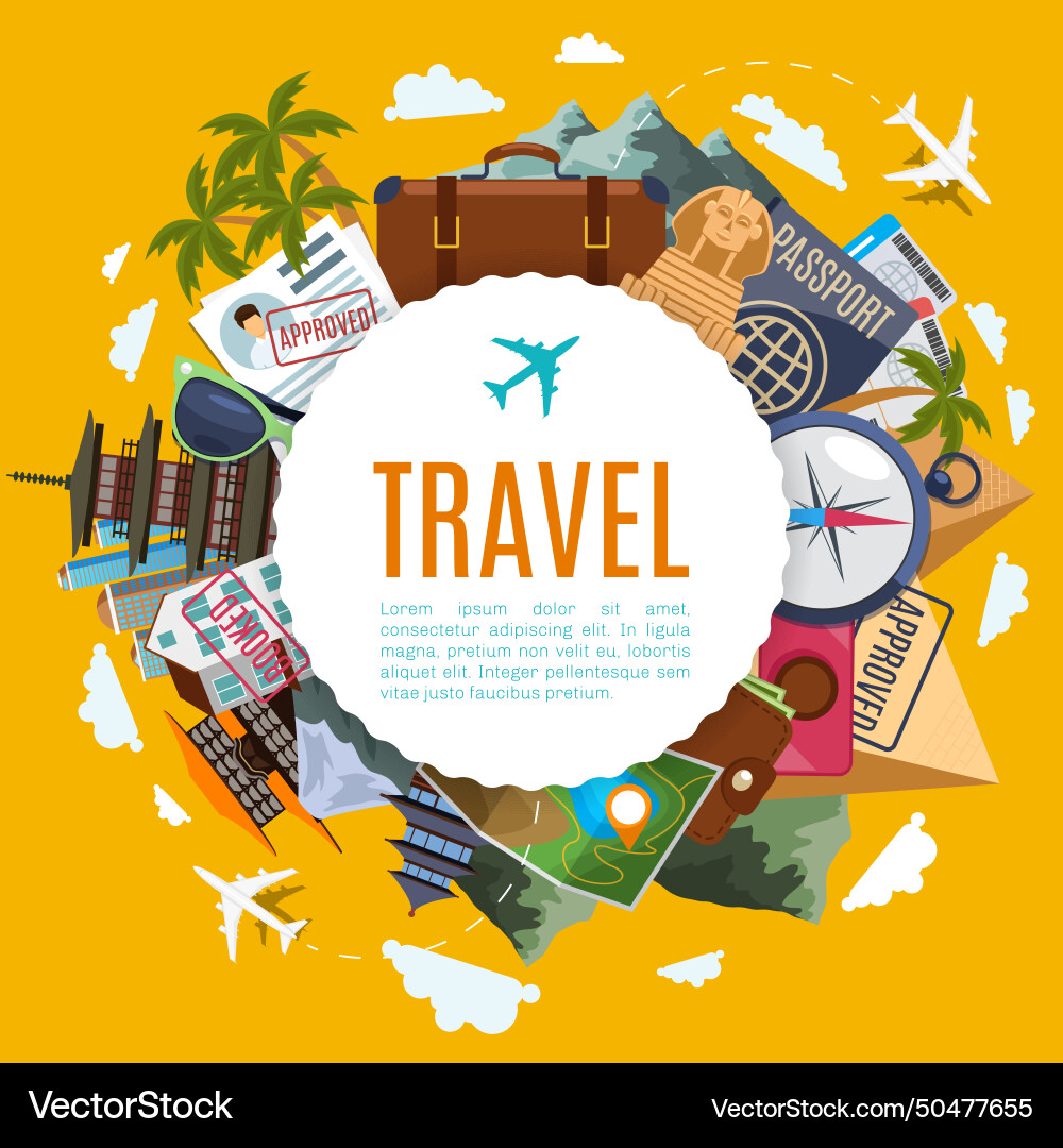 Travel tourism label with attractions Royalty Free Vector