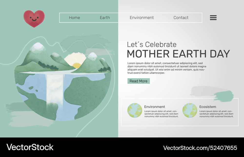 Watercolor earth day landing page template Vector Image