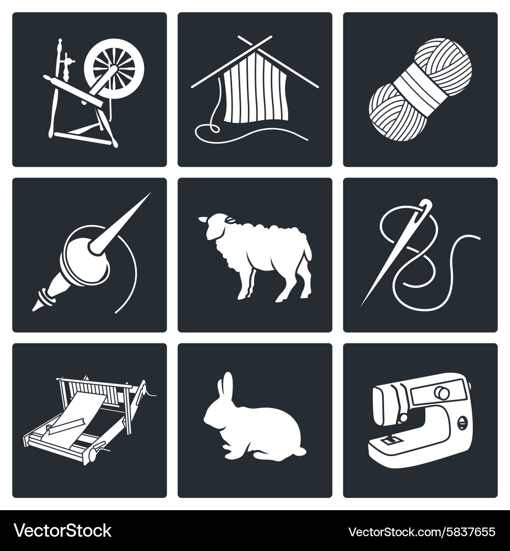 Wool knitting icons set Royalty Free Vector Image