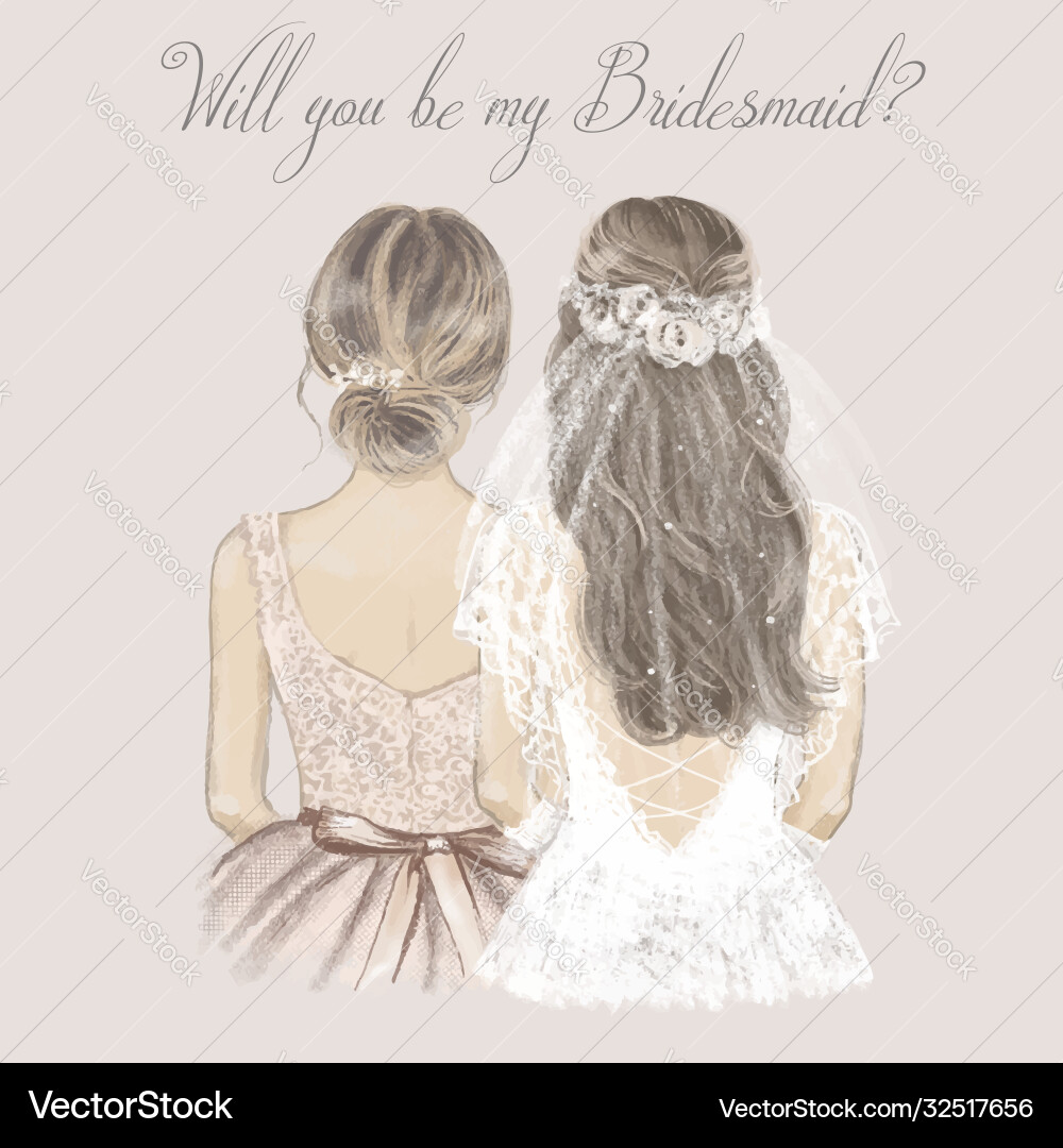 Bride and Bridesmaid Wedding Portrait Royalty Free Vector