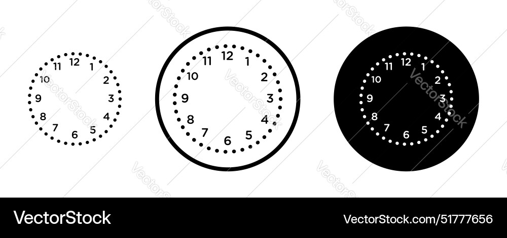 Clock face icon set black filled and outlined Vector Image