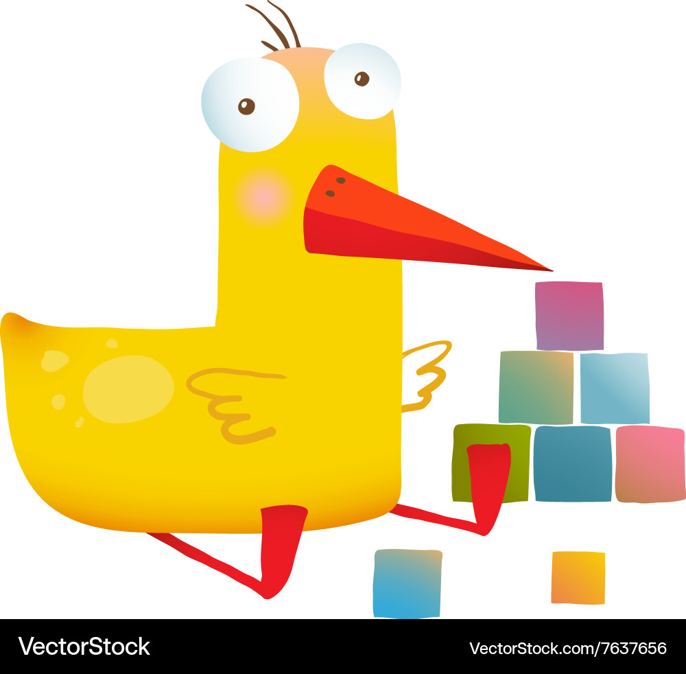 Kids duck playing cubes funny toy Royalty Free Vector Image