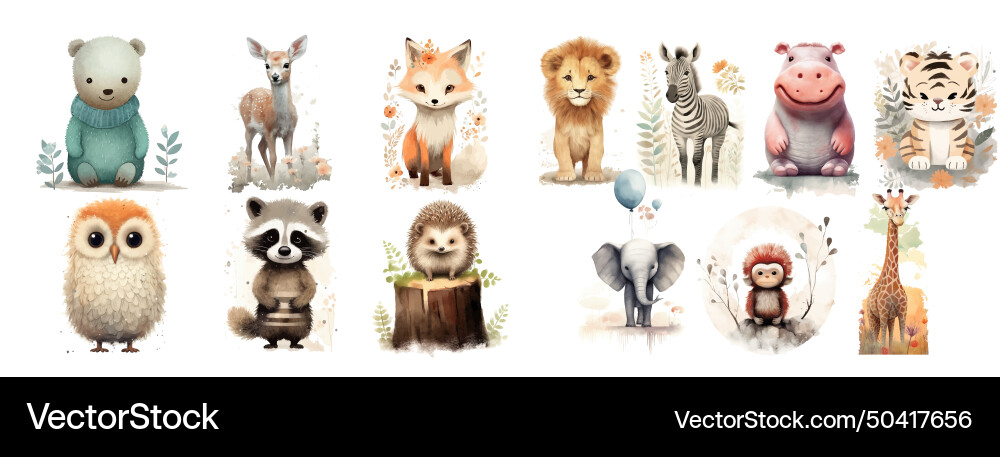 Whimsical collection of animals Royalty Free Vector Image