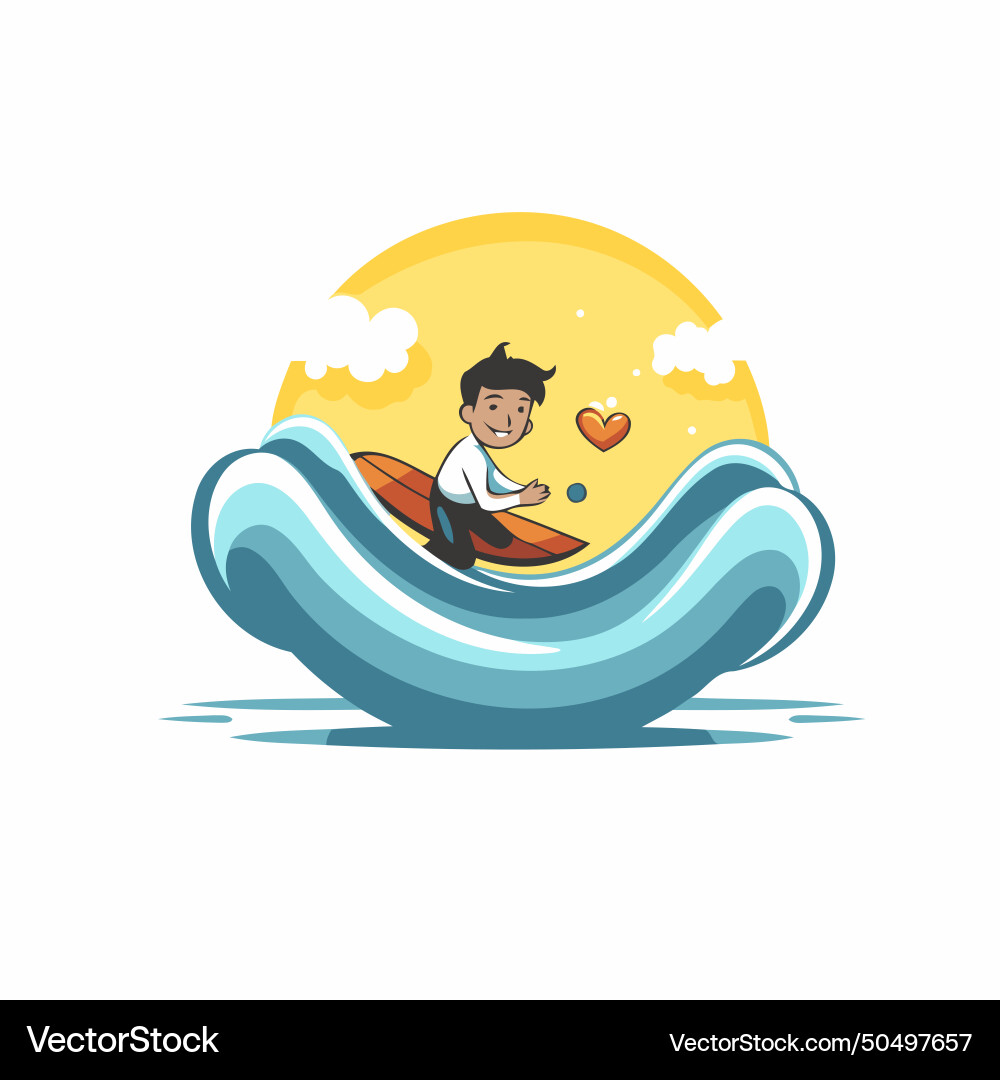 Boy riding on a surfboard the sea Royalty Free Vector Image