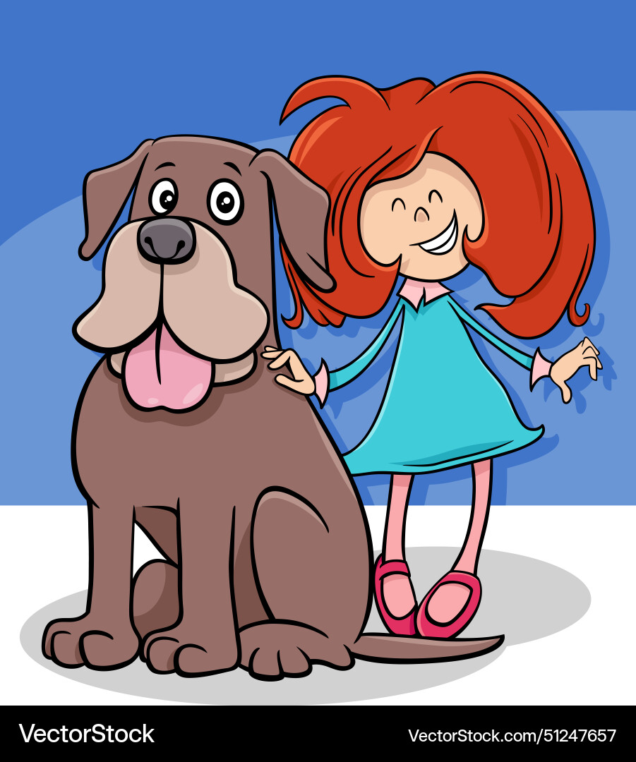 Cartoon little girl with funny big dog character Vector Image
