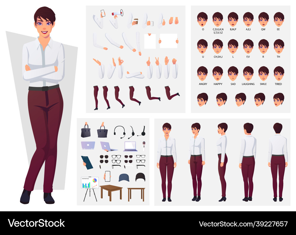 Character creation set with a woman wearing pants Vector Image