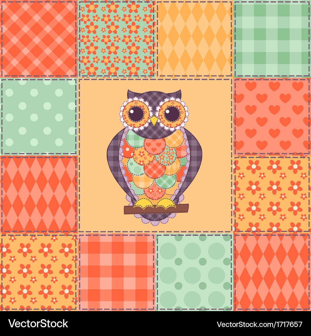 Patchwork Owl Seamless Pattern Royalty Free Vector Image