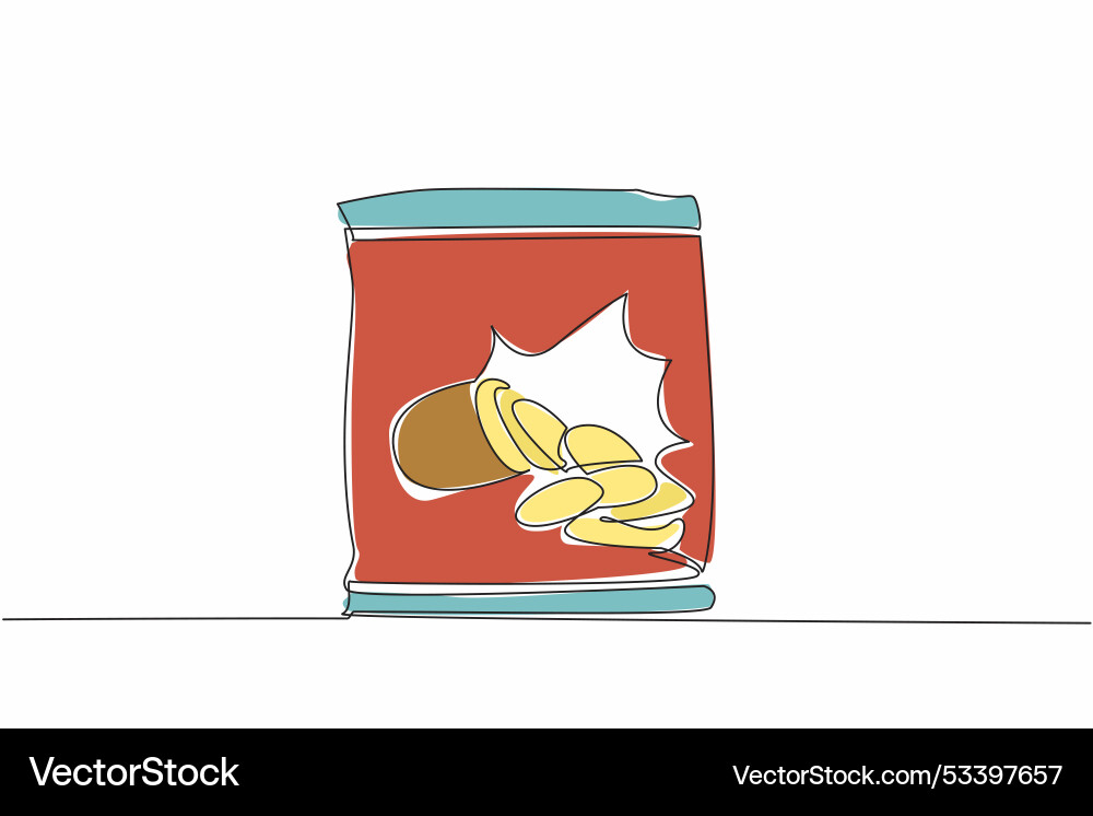 Single one line drawing potato chips snack Vector Image