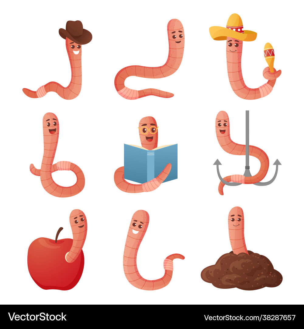Soil worm cartoon earthworm mascot with funny Vector Image