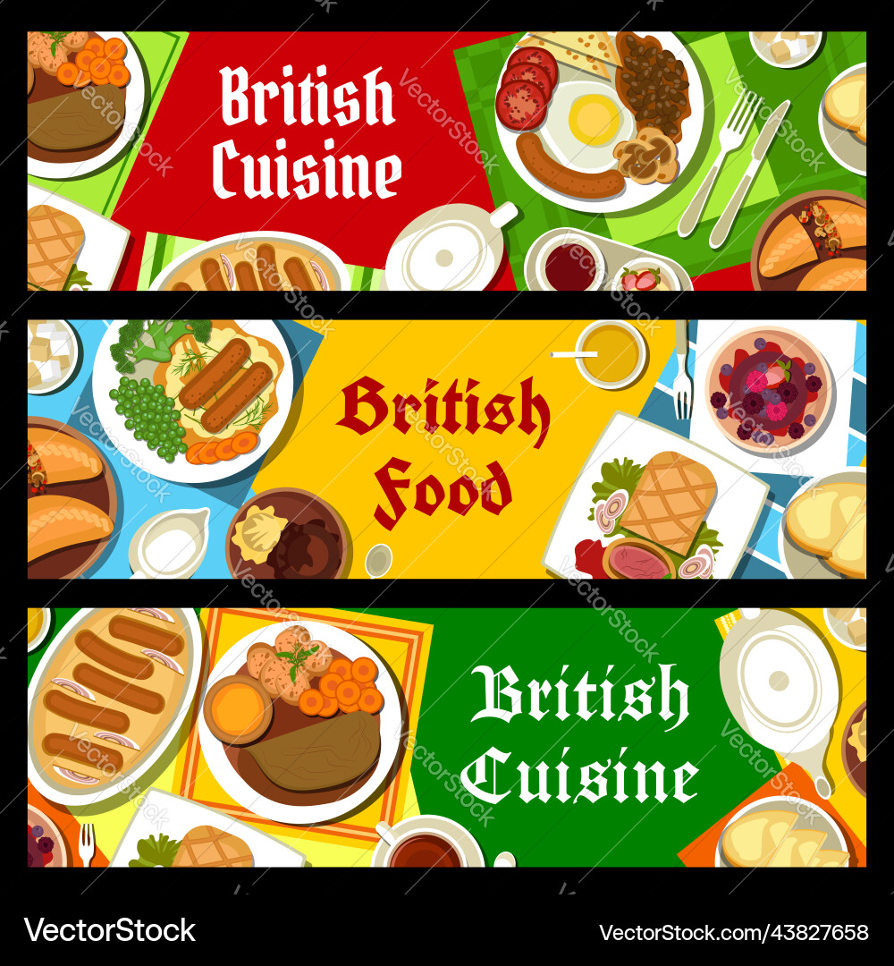 British cuisine restaurant meals banners Vector Image