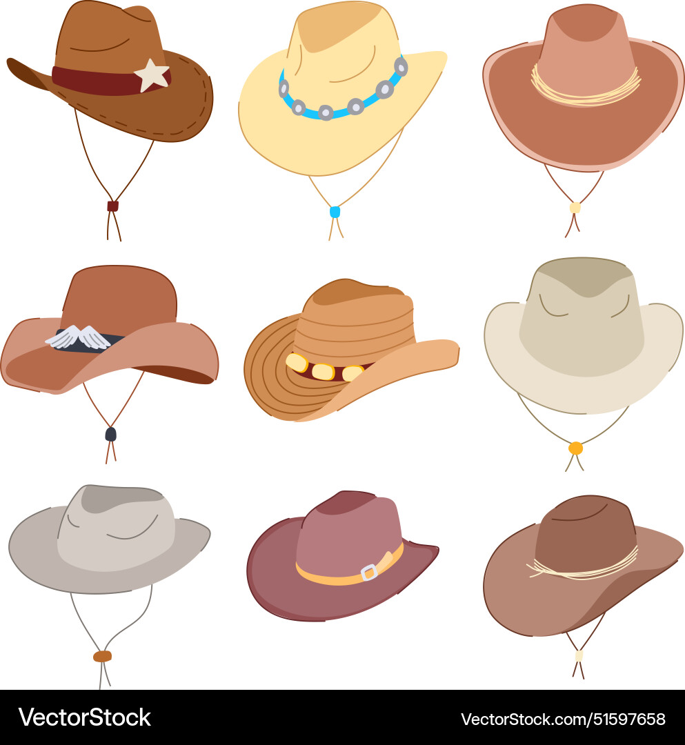 Cowboy hat set cartoon Royalty Free Vector Image