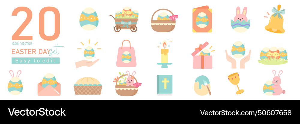 Happy easter icon set international religious Vector Image