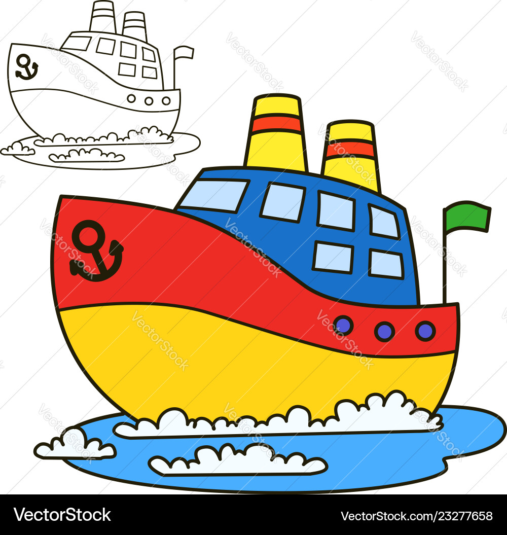 Motor ship coloring book page Royalty Free Vector Image