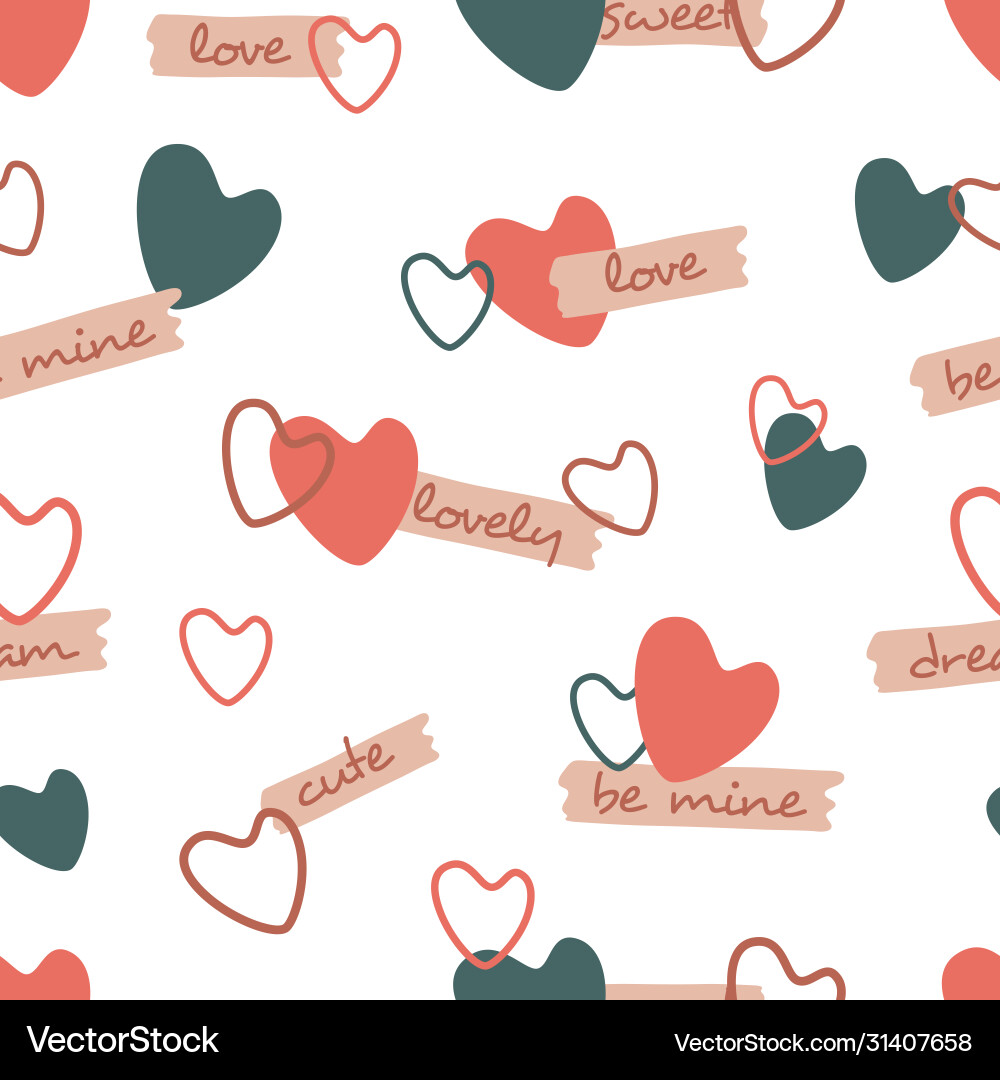 Repeating hearts and handwritten words love Vector Image