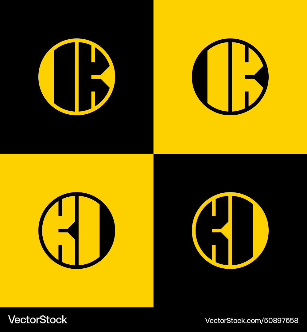 Simple ik and ki letters circle logo set suitable Vector Image