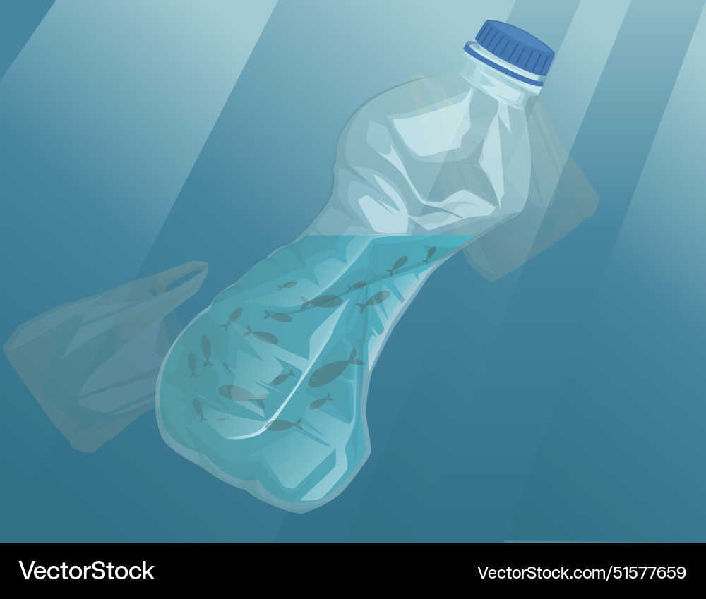 Crumpled plastic bottle with abstract water Vector Image