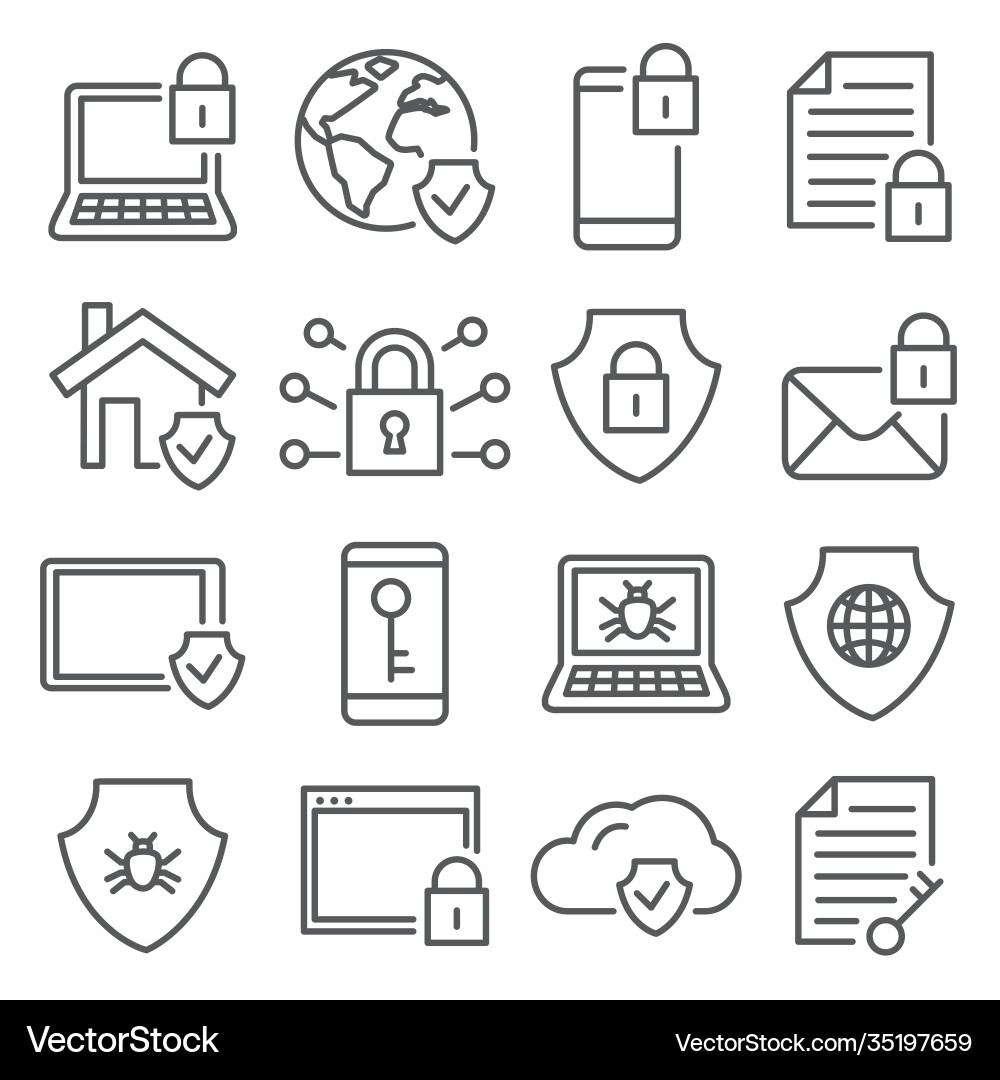 Cyber security line icons on white background Vector Image