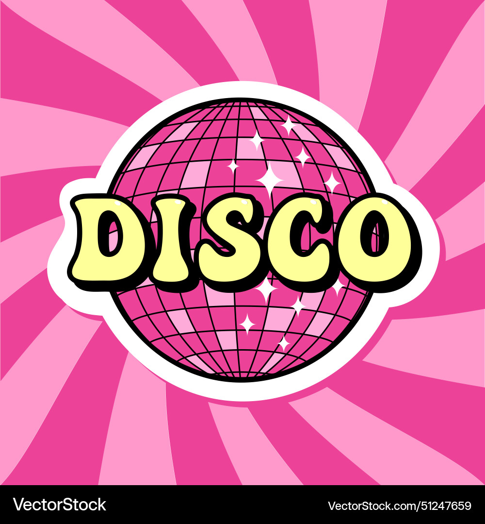 Disco groovy lettering sticker retro print Vector Image