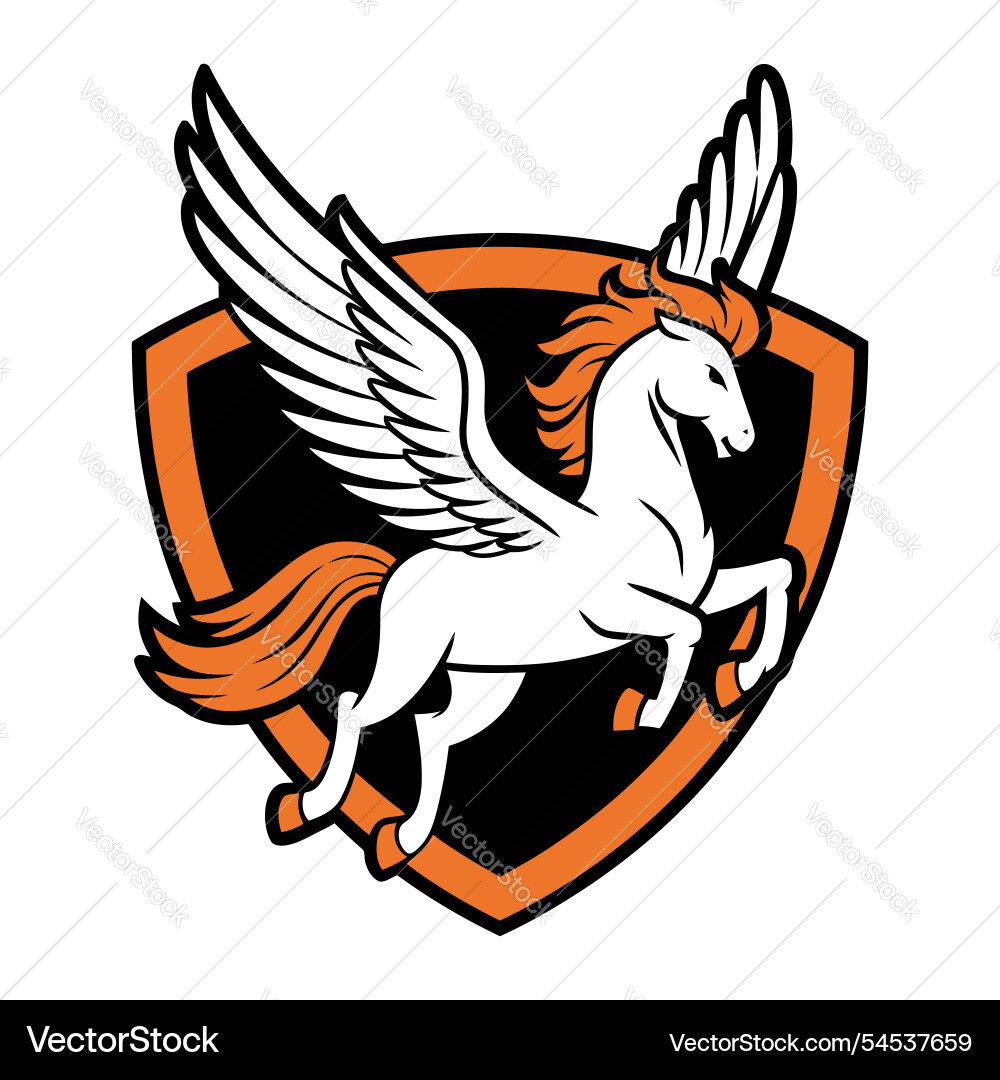 White pegasus with orange mane in dynamic pose Vector Image